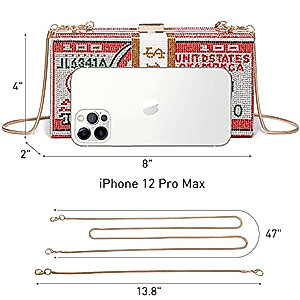 Money Clutch Purses for Women, Stack of Cash Dollars Crystal Clutch Purses (Red)