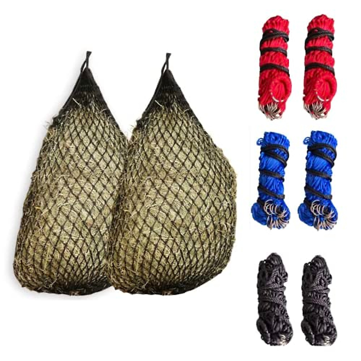 TECH EQUESTRIAN (2piece) XL Slow Feed Haynet 42” with 26 Rings Protection | Holes 2x2 inch | Slow Feed Haynet for Horses | Slow Feed Hay Bag | Multi_Pack_Combo_Deals (Pack_of_2, Black)