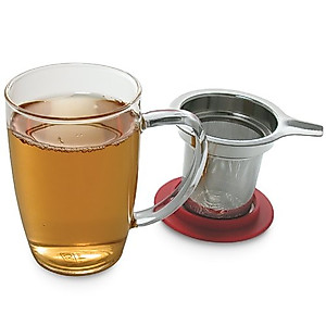 FORLIFE NewLeaf Glass Tea 16-Ounce Mug with Infuser and Lid, Red