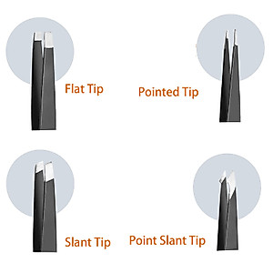Eyebrow Tweezers Set，4Pcs Stainless Steel Slanted and Pointed Tweezer Set, Facial Hair Tweezers