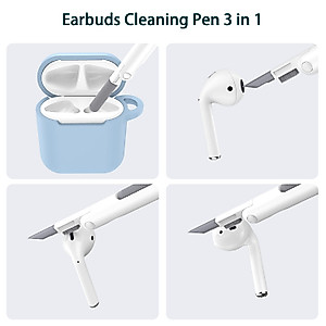 R-fun AirPods 2nd Generation & 1st Generation Case Cover with Cleaner kit and Earbuds Hook Cover (2Pairs),Soft Silicone Protective Case for Apple AirPods- Sky Blue
