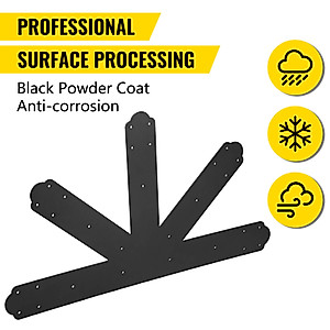 VEVOR Gable Plate, Black Powder-Coated Truss Connector Plates, 12:12 Pitch Gable Bracket, 4 mm / 0.16" Steel Truss Nail Plates, Decorative Gable Plate with Bolts for Wooden Beam Use
