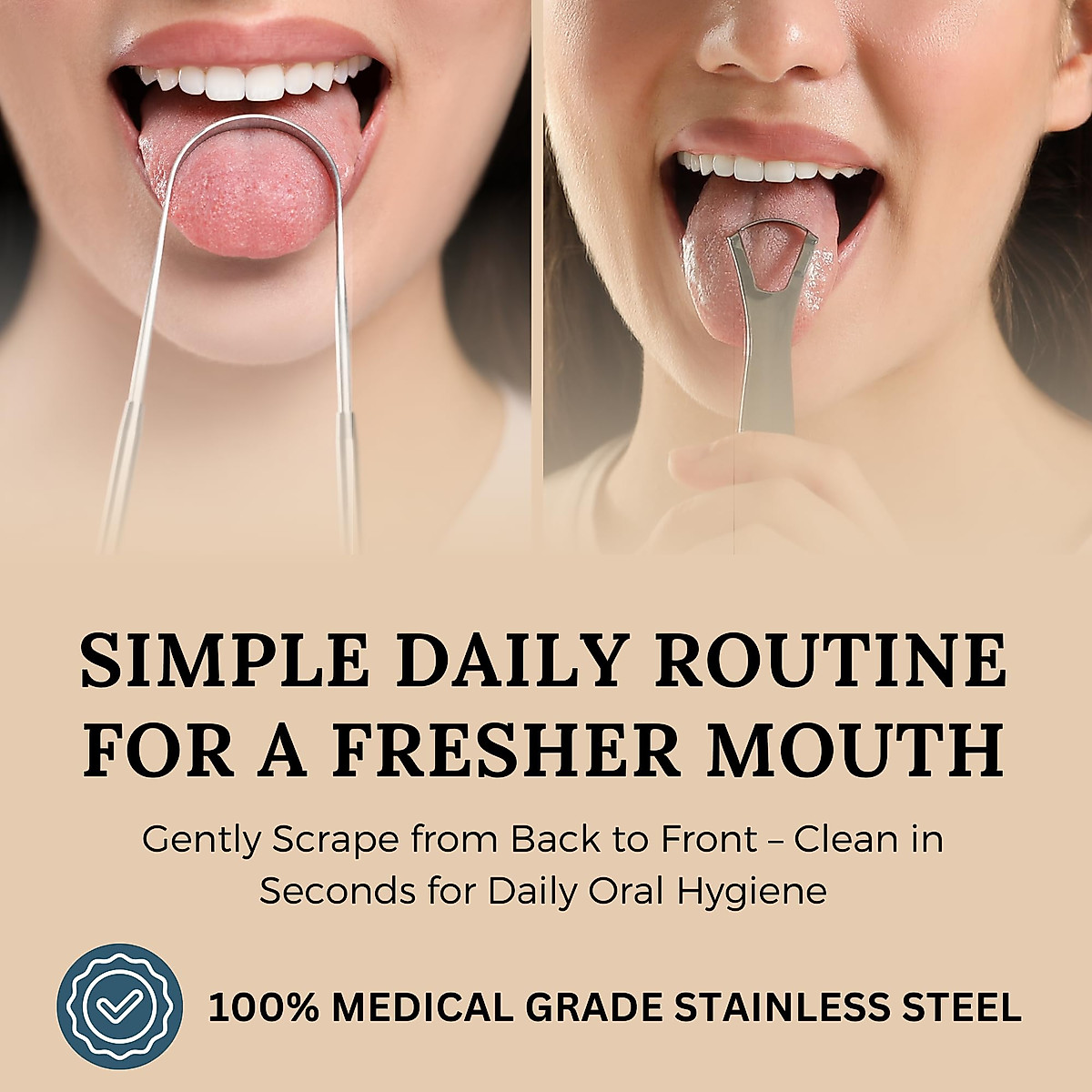DOSMETICS - Tongue Scraper Variety Pack 100% Medical Grade Stainless Steel Spoon and U shaped Tongue Scrapers for Adult and Kids, Easy To Use, For Oral Care & Hygiene