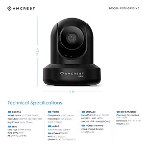Amcrest 2-Pack 1080p WiFi Camera Indoor, 2MP Pan/Tilt Home Security Camera, Auto-Tracking, Motion & Audio Detection, Enhanced Browser Compatibility, H.265, Two-Way Talk 2PACK-IP2M-841B-V3 (Black)