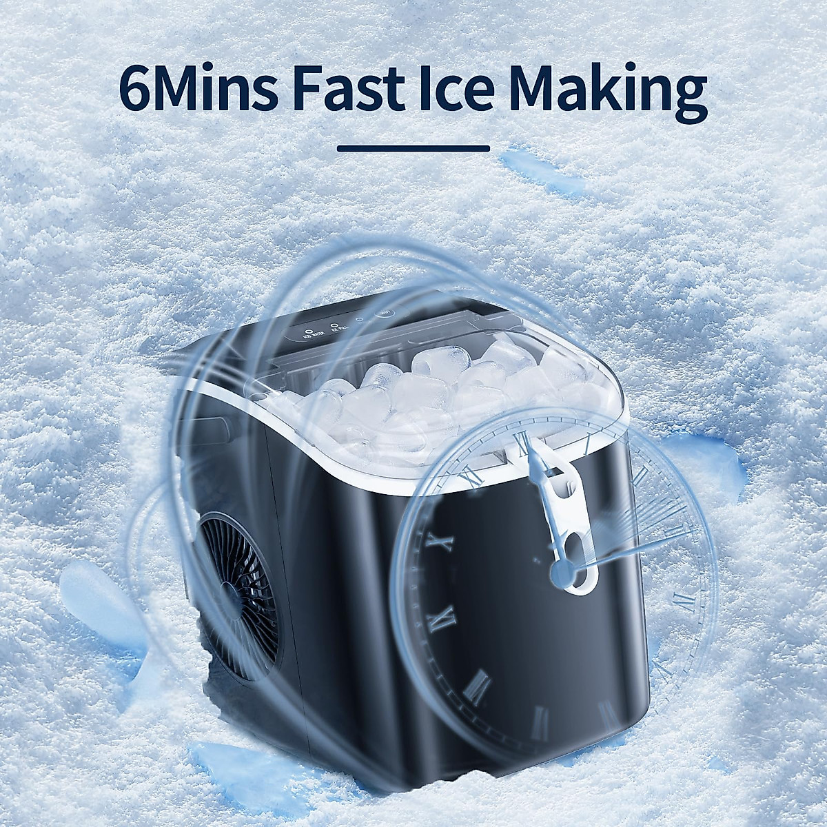 Ice Makers Countertop, Portable Ice Machine with Handles, Self-Cleaning Ice Makers with Basket and Scoop, 9 Cubes in 6 Mins, Bullet Ice Cubes, Suitable for Kitchen, Camping, Party Green