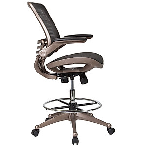 Flash Furniture Mid-Back Transparent Black Mesh Drafting Chair with Melrose Gold Frame and Flip-Up Arms