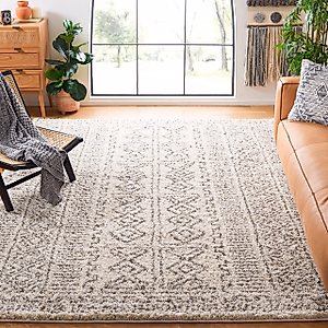 SAFAVIEH Hudson Shag Collection Area Rug - 8' x 10', Ivory & Grey, Moroccan Design, Non-Shedding & Easy Care, 2-inch Thick Ideal for High Traffic Areas in Living Room, Bedroom (SGH376A)