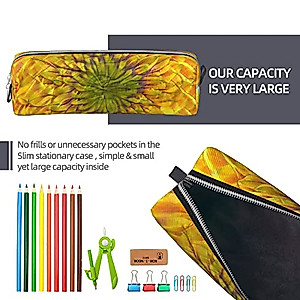 allgobee Pu Leather Pencil Bag Pen Case Sunflower-Watercolor-Painting Students Stationery Pouch Pencil Holder Desk Organizer