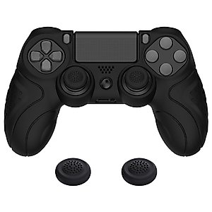 PlayVital Anti-Slip Controller Silicone Case Cover for PS4, Rubber Protector with Joystick Caps for PS4 Slim/Pro Controller - Black