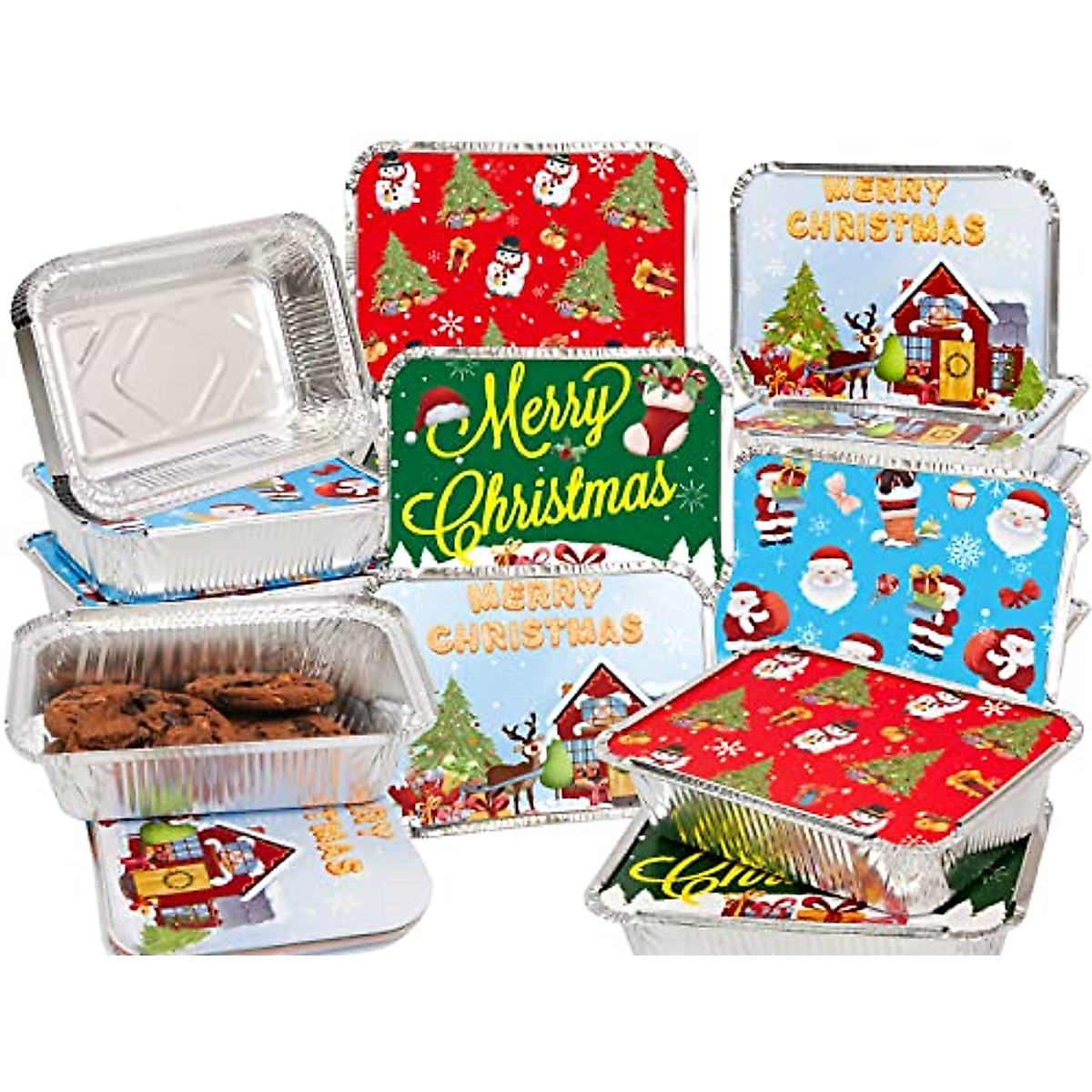 WorldBazaar Christmas Aluminum Food Containers with Lids Christmas Leftover Containers with Lids 36 PCS Disposable Santa Goodie Sacks Containers Christmas Winter Party Favors