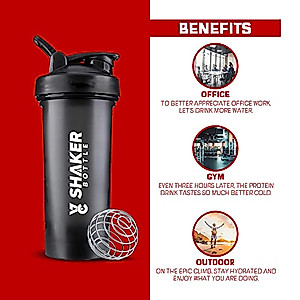 VANN CREATIONS Shaker Bottle 32 Ounce - Blender Shakers for Protein Mixes - Perfect Protein Shaker Cup for Cocktails Smoothies Gym Water Bottle for Protein Shake Cup, Black