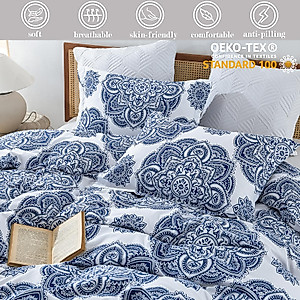 CozyQQ Cotton Duvet Cover King - 100% Cotton 400TC Winter Soft Royal Blue Floral Damask Paisley King Duvet Cover Set, 3 PCS King Duvet Cover with Zipper Closure (104x90, No Comforter)