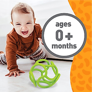 OgoBolli Teething Ring Tactile Sensory Ball Toy for Babies & Kids - Stretchy, Soft Non-Toxic Silicone - Ages 3 Months and up - Green