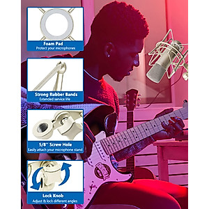 SUUNTOK AT2020 Shock Mount Universal Microphone Holder Spider Recording Mic Shockmount Stand Compatible with Many Condenser Mics Like Rode NT1-A NT2-A Procaster MXL 990 770 U87 (Champagne)