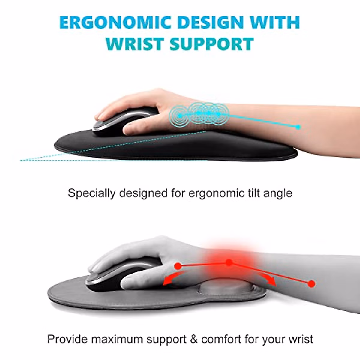 MOLMO Mouse Pad Wrist Support, Ergonomic Mouse Pad with Wrist Rest, Pain Relief Mousepad with Non-Slip Rubber Base, Comfortable Memory Foam Mouse Mat for Office &Home (Black)