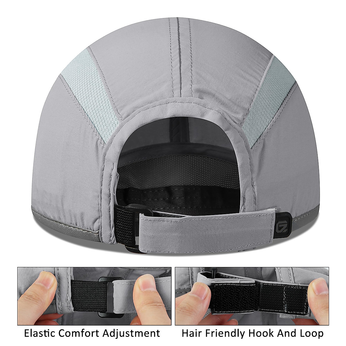 GADIEMKENSD Baseball Cap Nylon Running Cap Outdoor Sports Hat for Men Woman Adjustable Quick Drying Reflective Foldable 50+ UPF Inhibit UV Mesh Race Performance Lightweight Water Repellency Light Grey