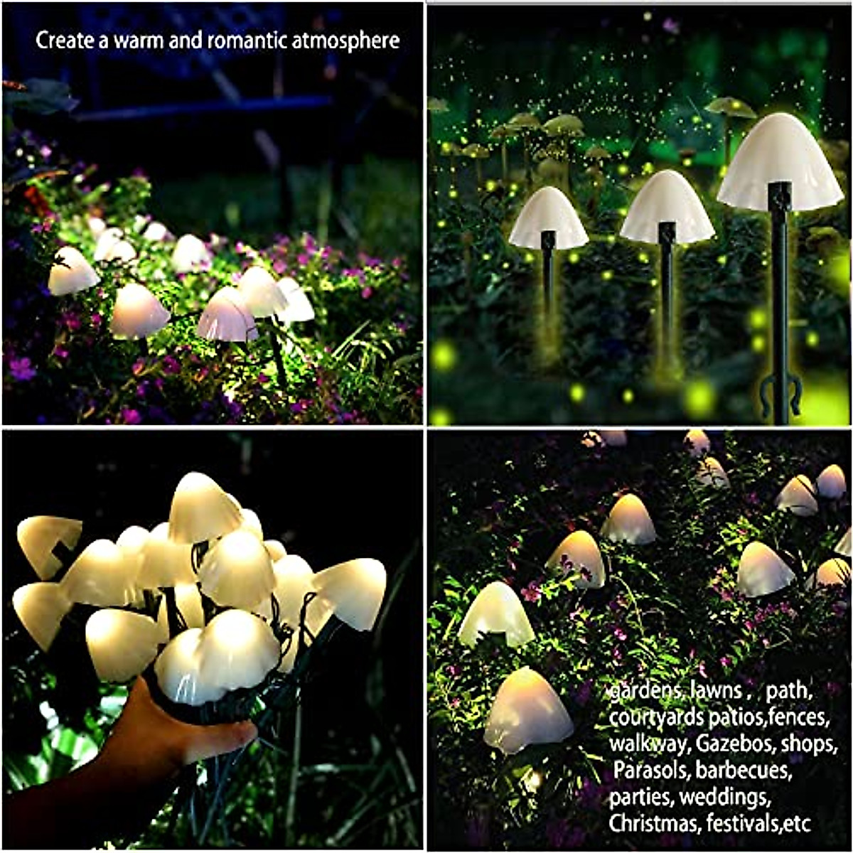 Raising Witt Solar Mushroom Fairy String Lights 20Led Outdoor Waterproof 16Feet 8Modes Solar Powered In Ground Lights Decoration for Garden Patio Yard Landscape Lawn Path Wedding Party Christmas(warm)