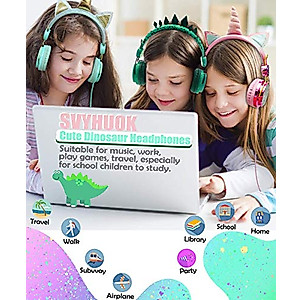 Girls Pink Unicorn Wired Headphones,Cute Cat Ear Kids Game Headset for Boys Teens Tablet Laptop PC,Over Ear Children Headset withMic,for School Birthday Xmas Gifts (Unicorn-Green)