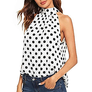 Verdusa Women's Casual Sleeveless Keyhole Tied Back Mock Neck Blouse Top White XL