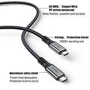 USB C to USB Cable 4 Feet, 240W Thunderbolt 4 Cable 4ft Type-C Thunderbolt 4 Cable Monitor Cable Supports 40Gbps Data Transfer