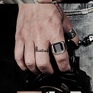 SAILIMUE 3Pcs Stainless Steel Signet Rings for Men Women Black Silver Simple Square Agate Solid Polished Biker Band Pinky Thumb Rings Set Size 10