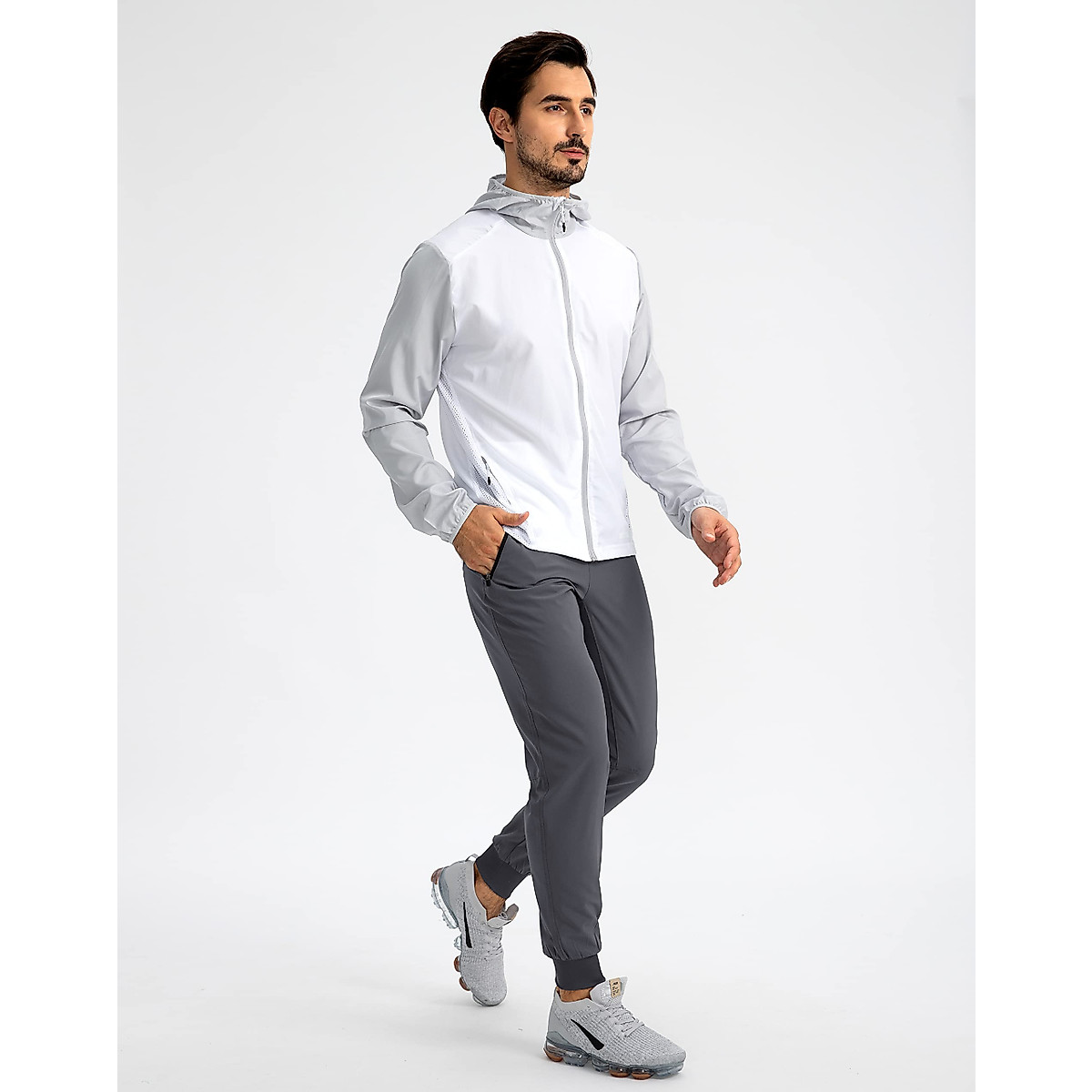 Pudolla Men's Lightweight Jogger Pants Workout Running Tapered Joggers for Men with Zipper Pockets for Athletic Travel Casual(Dark Grey X-Large)