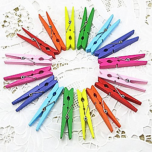 200 Pack Colored Wooden Clothes Pins, 10 Colors Wooden Clothes Pins with 66FT Jute Twine, Rainbow Clips for Photos, Pictures, Clothing Hanging (2.83 in)