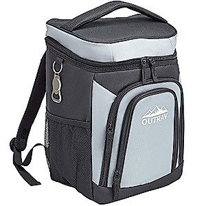 Grey Backpack Cooler Bag with Bottle Opener – Fully Insulated Thermal 16 Can Tote - Padded Back and Shoulder Strap - Front Zipper and Mesh Water Bottle Pockets – by Outrav