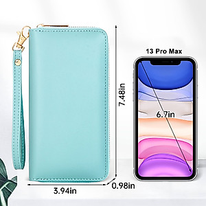 Badiya Women Rfid Blocking Leather Wallet Embossed Zip Around Clutch Purse with Wristlet