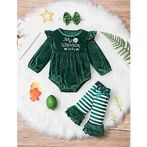 KANGKANG Baby Girl Clothes St Patricks Day My First St. Patricks Day Baby Girl Green Long Sleeve Romper with Leg Warmer 3pcs Baby Girl St. Patricks Day Outfit St Patricks Day Outfit Girls