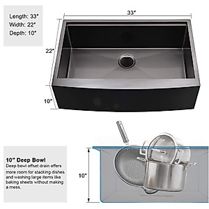 33 Inch Farmhouse Kitchen Sink Workstation Black - VOKIM 33x22 Apron Front Workstation Farmhouse Sink Stainless Steel 16 Gauge Single Bowl Gunmetal Matte Black Farm Sink