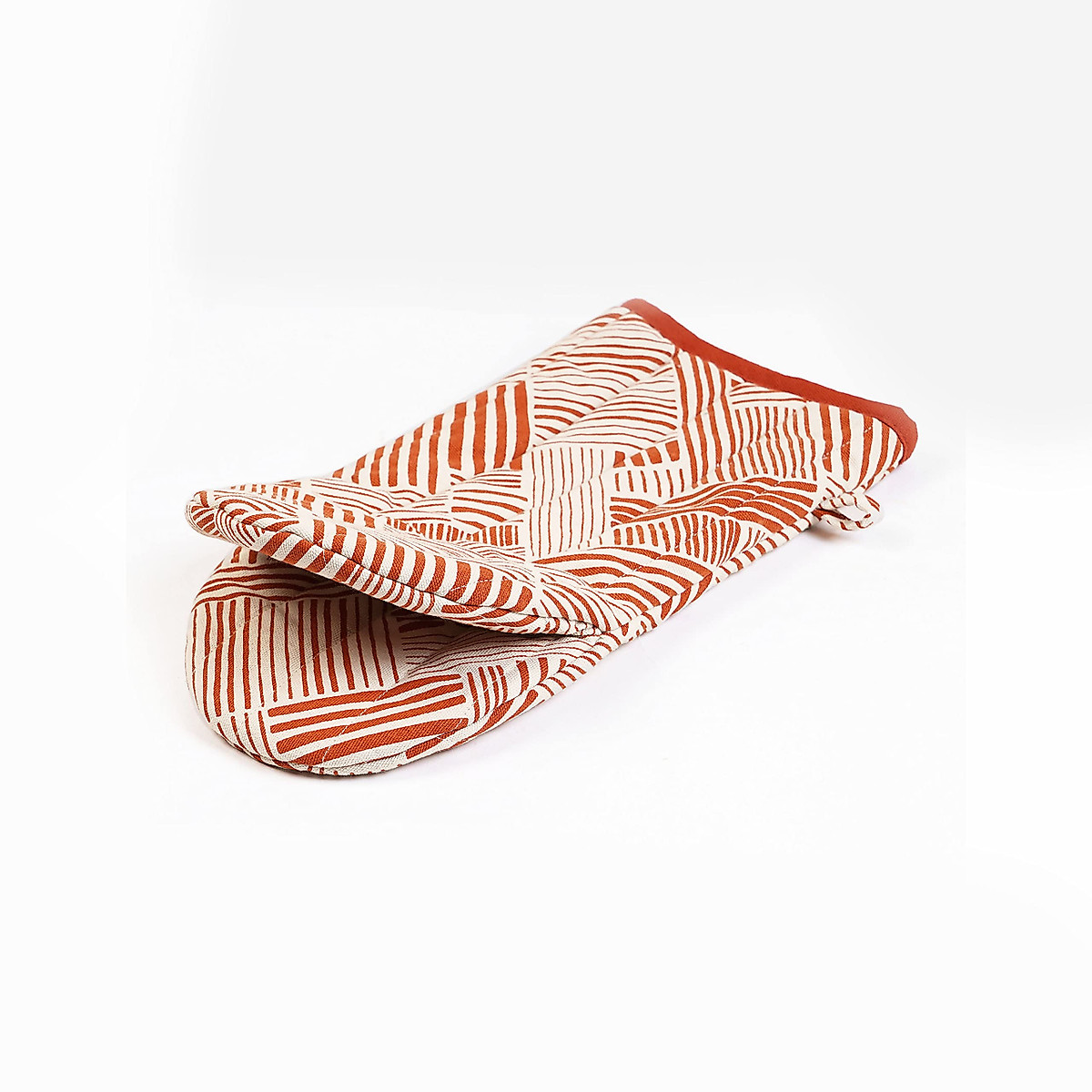 VLiving Modern Retro Terracotta Cotton Quilted Oven Mitt and Pot Holder, Stripe Print Glove, Size 8"X13"