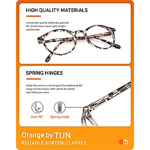 TIJN Blue Light Blocking Glasses Men Women Vintage Thick Round Rim Frame Eyeglasses(Marble Tortoise)