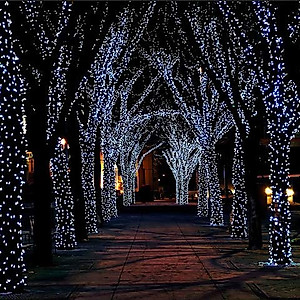 OZS- 2PK 144FT 400LED Solar String Lights Outdoor, Waterproof 8 Modes Solar Outdoor Tree Lights, Green Wire Lights for Garden, Party, Wedding Xmas Decorations (Cool White)