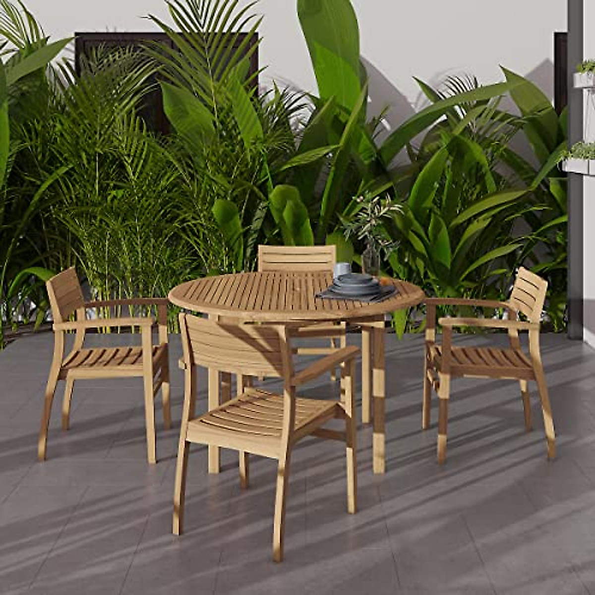 Amazonia Teak Coventry 2-Piece Teak Stacking Chairs, Light Brown, 22lx20wx31h (SC NINIA Stack)
