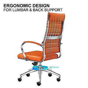 LUXMOD High Back Office Chair with Armrest, Orange Adjustable Swivel Chair in Durable Vegan Leather, Ergonomic Desk Chair for Extra Back & Lumbar Support –Orange, Janus Collection