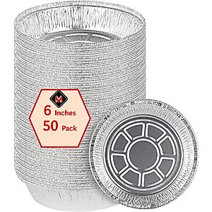 Mr Miracle Pack of 50 Disposable Aluminum Foil Pans –6 Inch Circular Aluminum Pans, Ideal for Baking, Storing, Heating, Serving, BBQ - Round Foil Pans