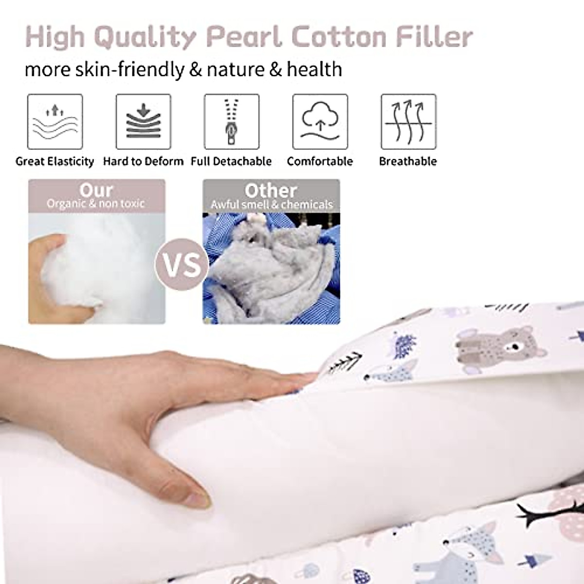 Baby Lounger 100% Cotton Breathable Newborn Infant Bed Co Sleeping Nest Bed Cover Machine Washable, Adjustable Size, Strong Zipper