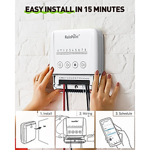 RAINPOINT 8 Zone Smart Sprinkler Controller - Local Weather Intelligence WiFi Sprinkler System Controller, Easy Install APP Control Irrigation System, Sprinkler Timer for Garden Yard