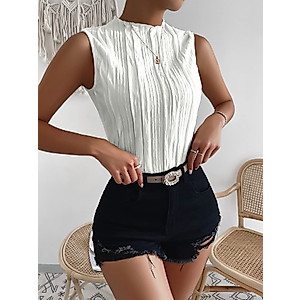 Verdusa Women's Sleeveless Mock Neck Textured Tank Top White S