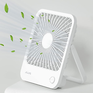 JISULIFE Desk Fan Battery Rechargable Fan，4500mAh 180°Foldable Portable Personal Fan, 4 Speeds Adjustable Long Battery-life for Home Office Travel Outdoor Gifts for Women Men-White