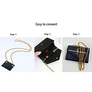 YESIKIMI Conversion Kit Compatible With YSL small card holder Felt Insert + 47" Gold Chain (black)