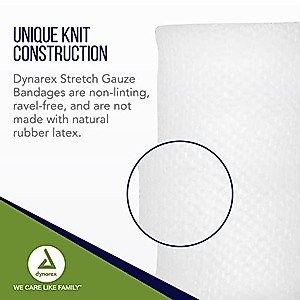 Dynarex 3104 Non-Sterile Stretch Gauze Bandage Roll, 4" x 4.1 yard, Pack of 12