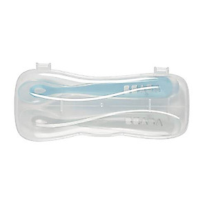 BEABA Baby's First Foods Spoon Set with Travel Case, Original Silicone Baby Spoons, Baby Essentials, Baby Spoons, Travel Set, Baby Gifts, Rain + Cloud