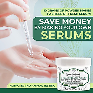 Pure Hyaluronic Acid Powder High Molecular Weight Sodium Hyaluronate to Make Your Own Premium Moisturizing Beauty Serum, Skincare Mask Treatment, Vitamin C Serums & DIY Facial Skin Care Products 10g