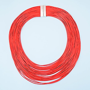 Yuhuan Necklace Women Fashion Bib Choker 36 Layers Wax Line Collar Statement Jewelry (Red)