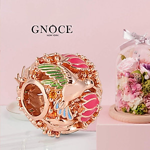 GNOCE Hummingbird Charm Bead 925 Sterling Silver 18k Rose Gold Plated Hollow Charms For Bracelet/Necklace Women …