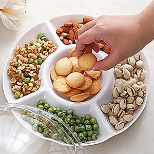 Set of 2Pcs 10 inch Melamine Serving Tray with 5 Compartments, Divided Serving Platter for Appetizer, Snack, Veggie, Fruits (White)