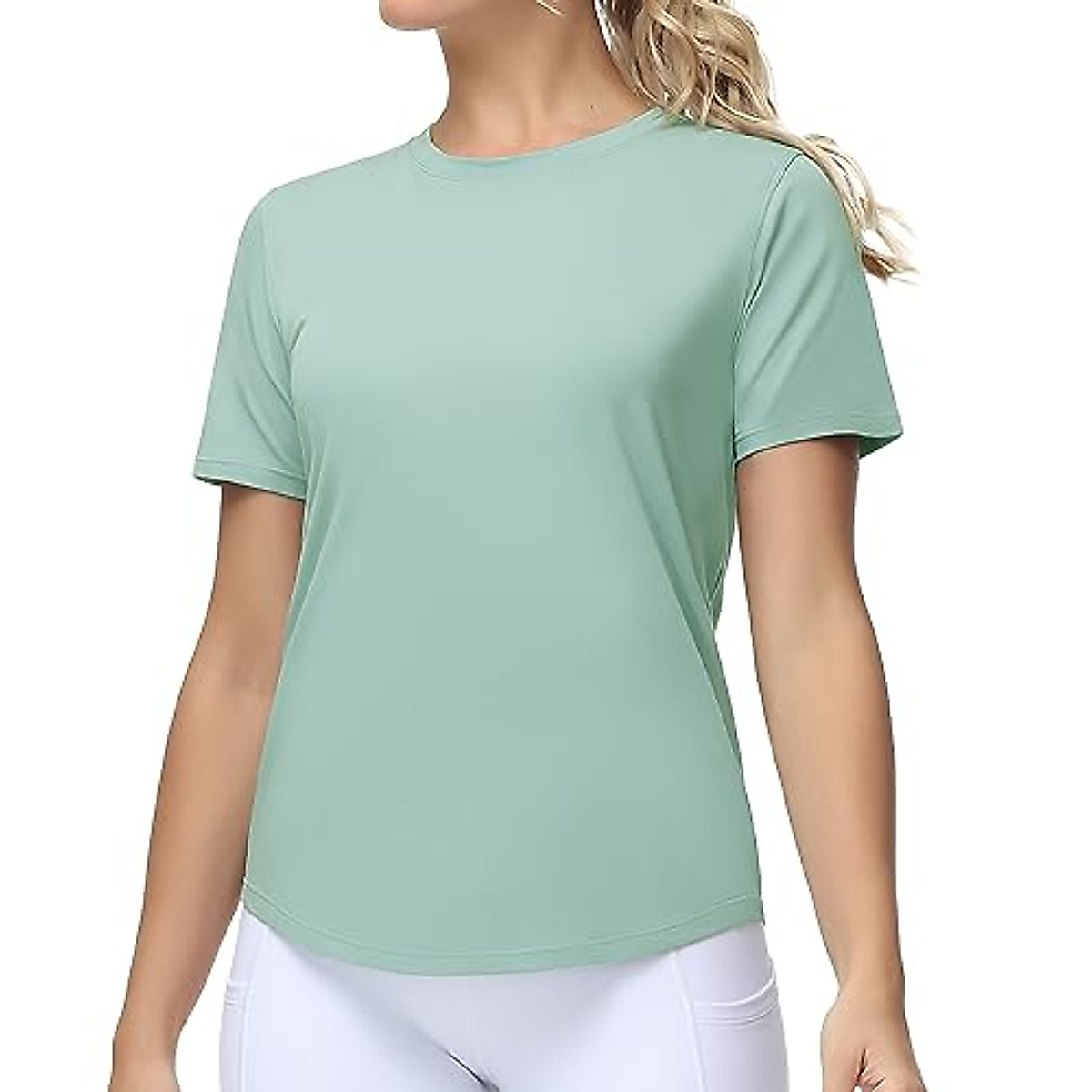 THE GYM PEOPLE Women's Workout Short Sleeve Breathable T-Shirts Athletic Yoga Tee Tops Light Green