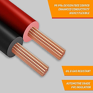 GS Power Flexible 10 AWG (American Wire Gauge) 50 Feet Stranded Oxygen Free Copper Red/Black Bonded Zip Cord Cable for Car Audio Stereo Amplifier 12Volt Automotive Harness LED Light Wiring